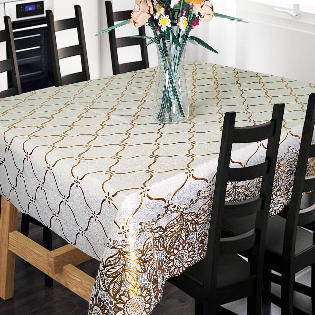 (Selangor) Raya Deco 2025 Alas Meja Panjang 6 / 8 Kerusi Gold Flower ...