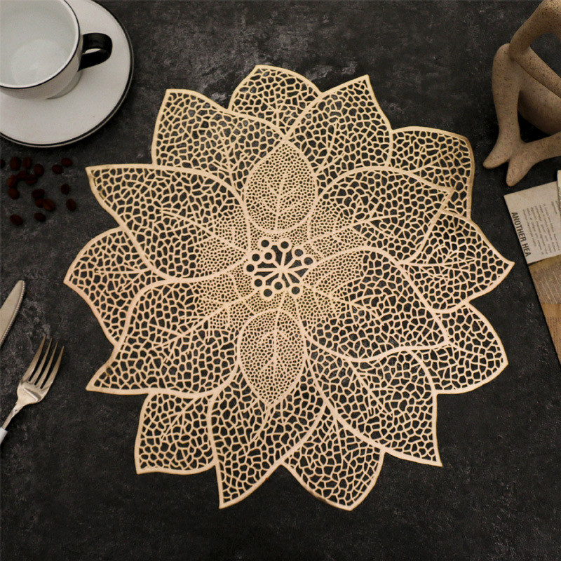 Lapik Meja Alas Meja Table Mat 6 / 8 Kerusi Gold Flower Leaves ...