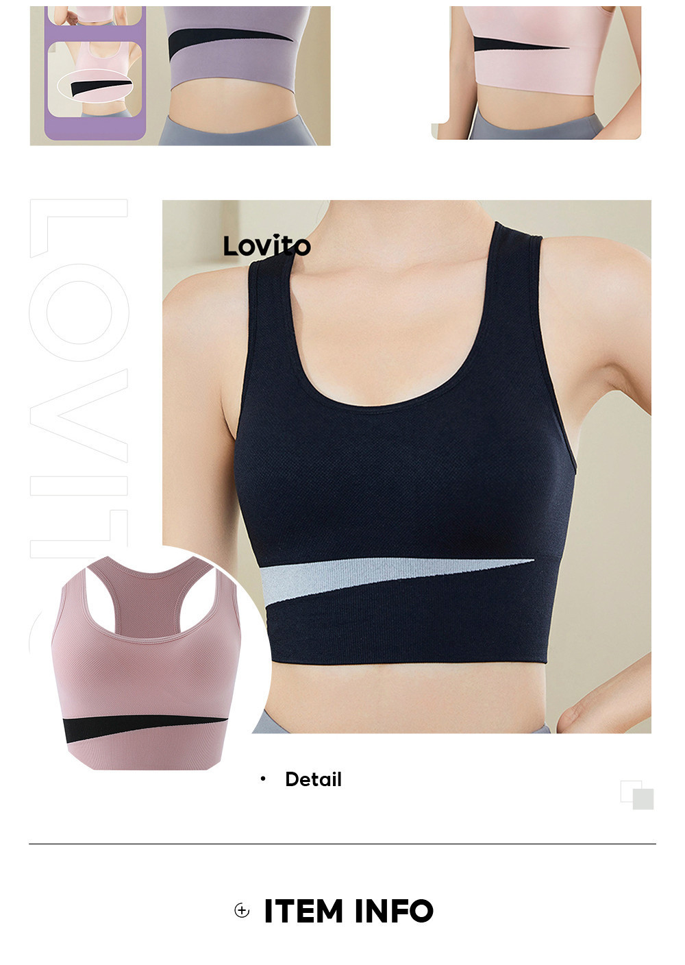 Lovito Sporty Patchwork Colorblock Sports Bra for Women LNL45085 Lovito ...