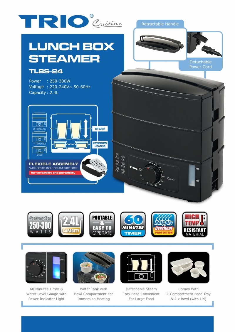 Trio Lunch Box Steamer With Food Tray And Bowl (2.4L) | Shopee Malaysia