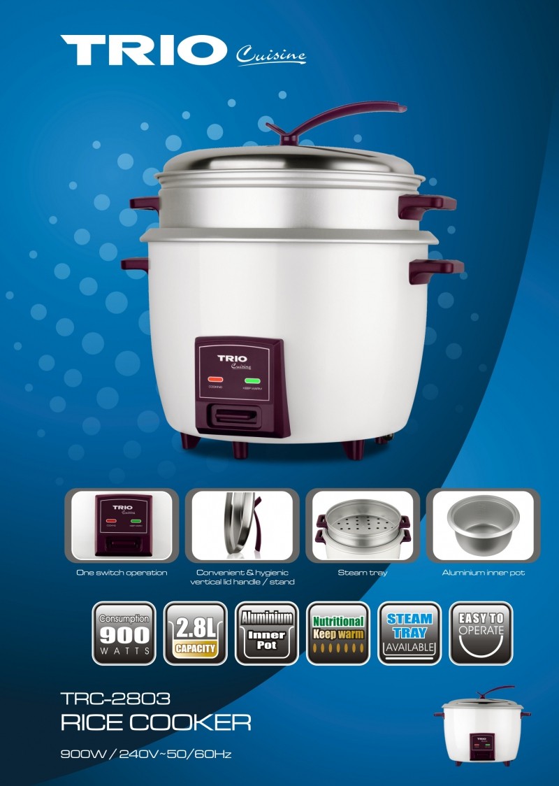 Trio Rice Cooker With Steam Tray (2.8L) | Shopee Malaysia