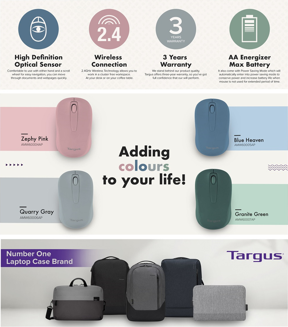 AMW600 - TARGUS WIRELESS OPTICAL MOUSE W600 (BLUE HEAVEN/GRANITE GREEN ...