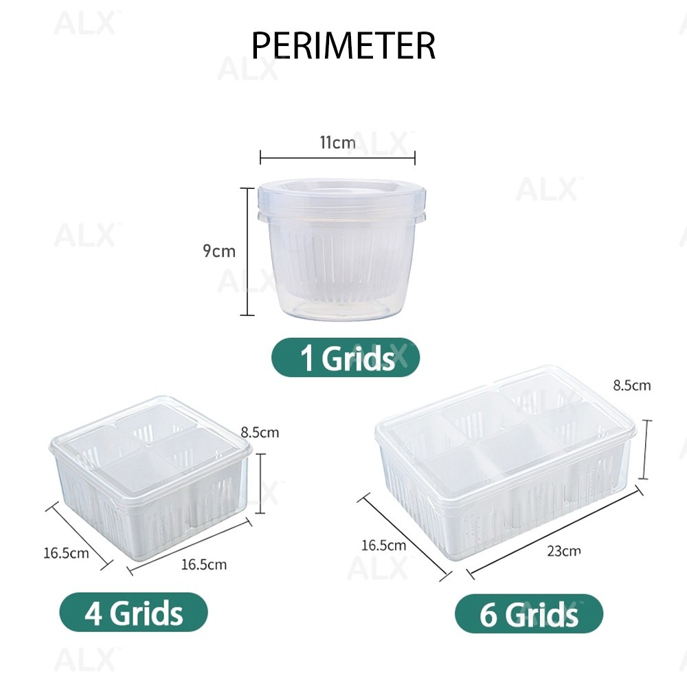 ALX 1/4/6 Grids Kitchen Organizer Storage Box Food Drain Divided ...