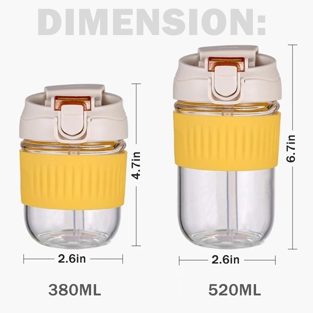 AKIRO 520mL/380mL Straw Bottle Leakproof Borosilicate Glass Coffee Cup Dual Drinking Beverage ...