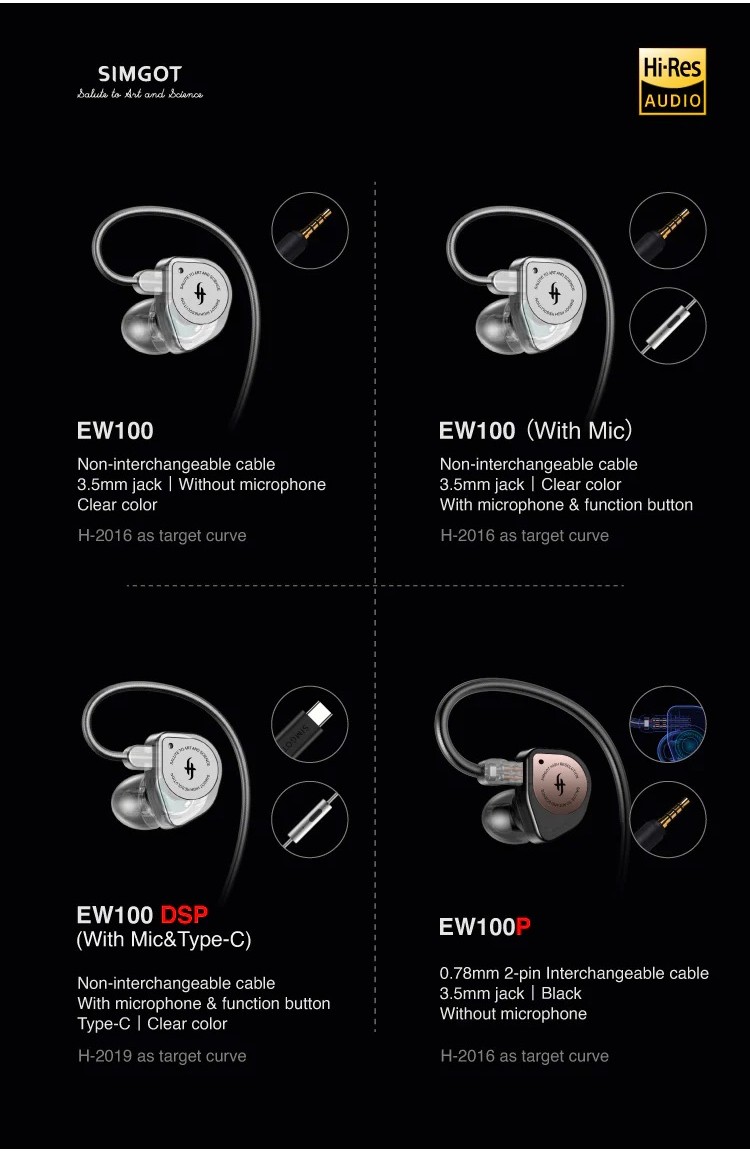 Simgot EW100 or EW100P, In-Ear Monitors: 10mm Dynamic Driver, Dual ...