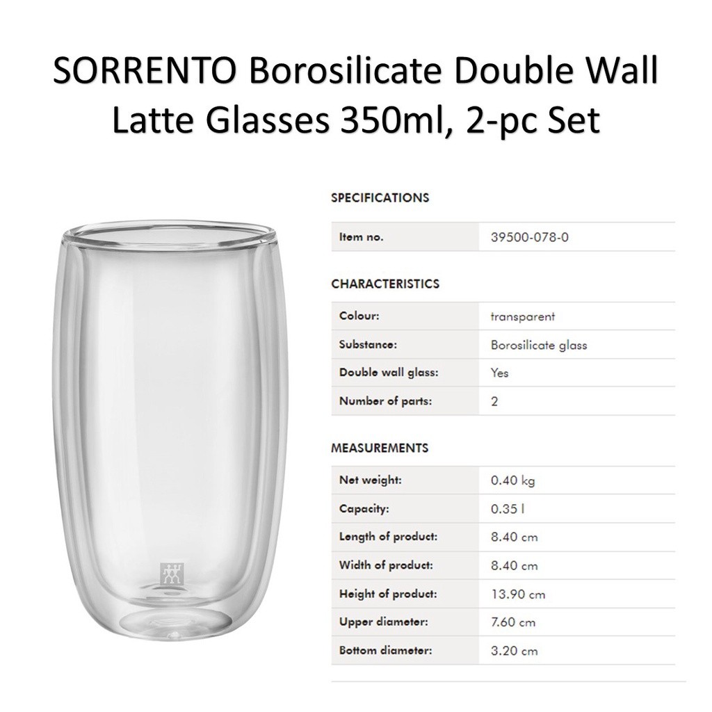 ZWILLING SORRENTO Borosilicate Double Wall Latte Glasses 350ml, 2-pc Set | Shopee Malaysia