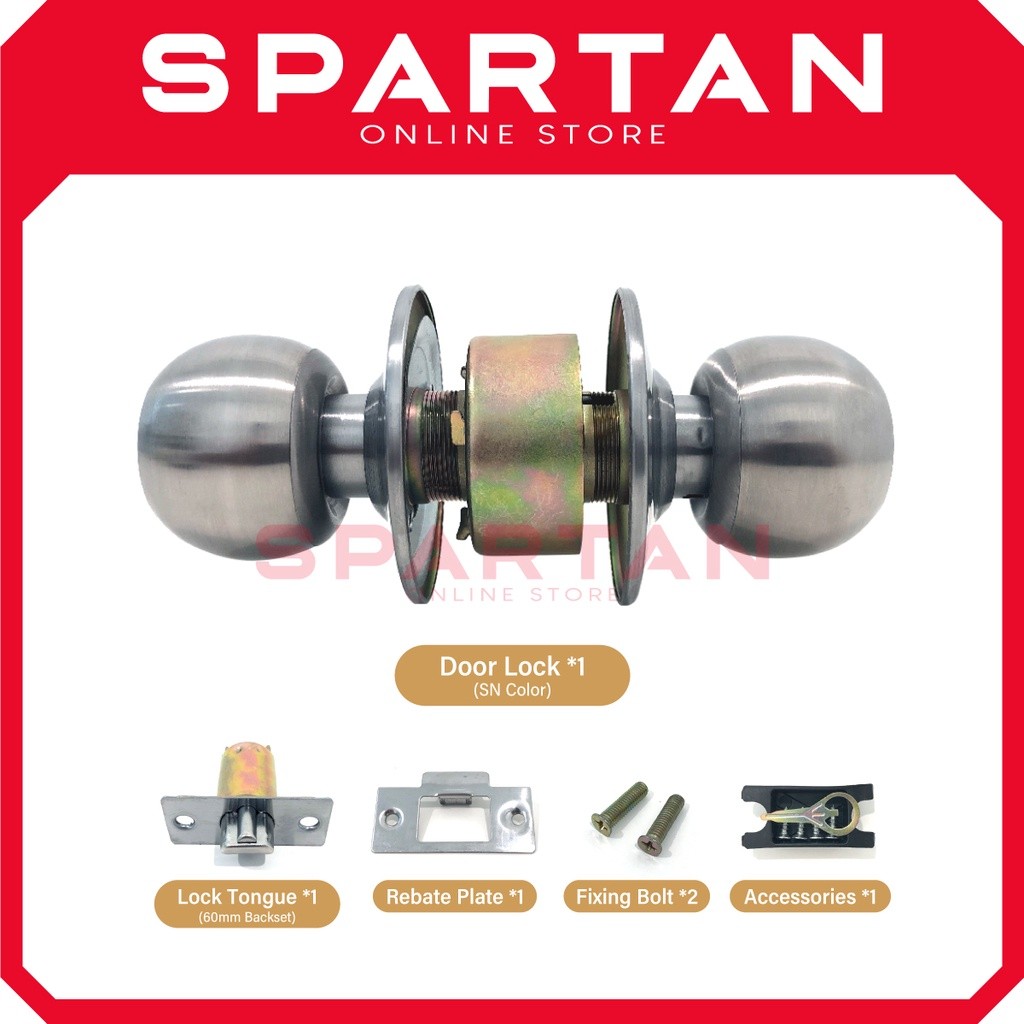 Keymaster Cylindrical Door Lock Knob Stainless Steel Entrance Lock Room ...