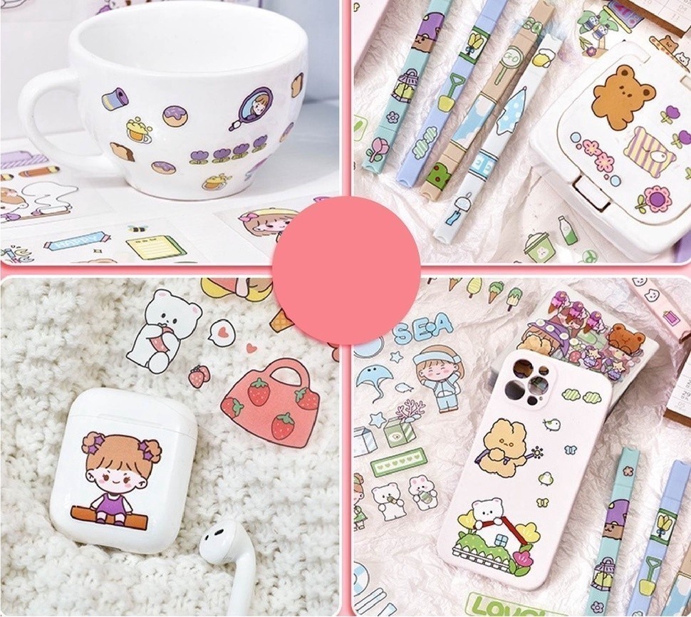 Clearance[FREE GIFT] Cute Girl Cartoon Stickers Gift Box Set Washi ...