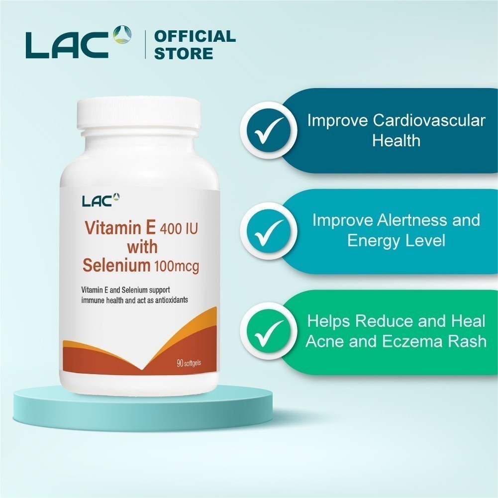 LAC Vitamin E 400 IU With Selenium 100mcg (90 Softgels) [Exp Sep 2026 ...