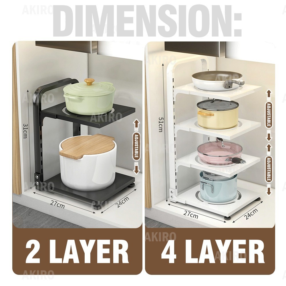 AKIRO Kitchen Pot Rack Organizer Adjustable Layer Under Sink Storage ...
