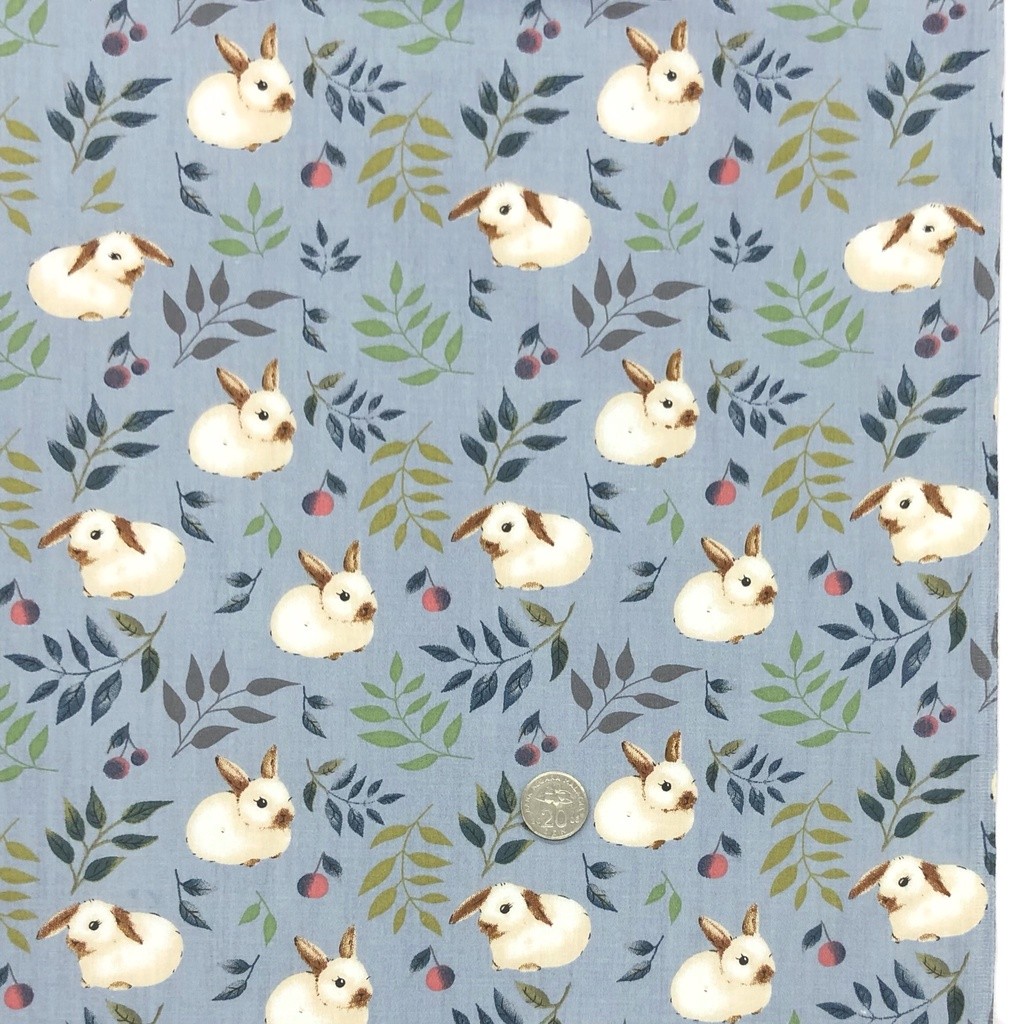 Kain Comb Cotton Corak Arnab & Daun (Bidang 60”) / Rabbit Bunny Leaf ...