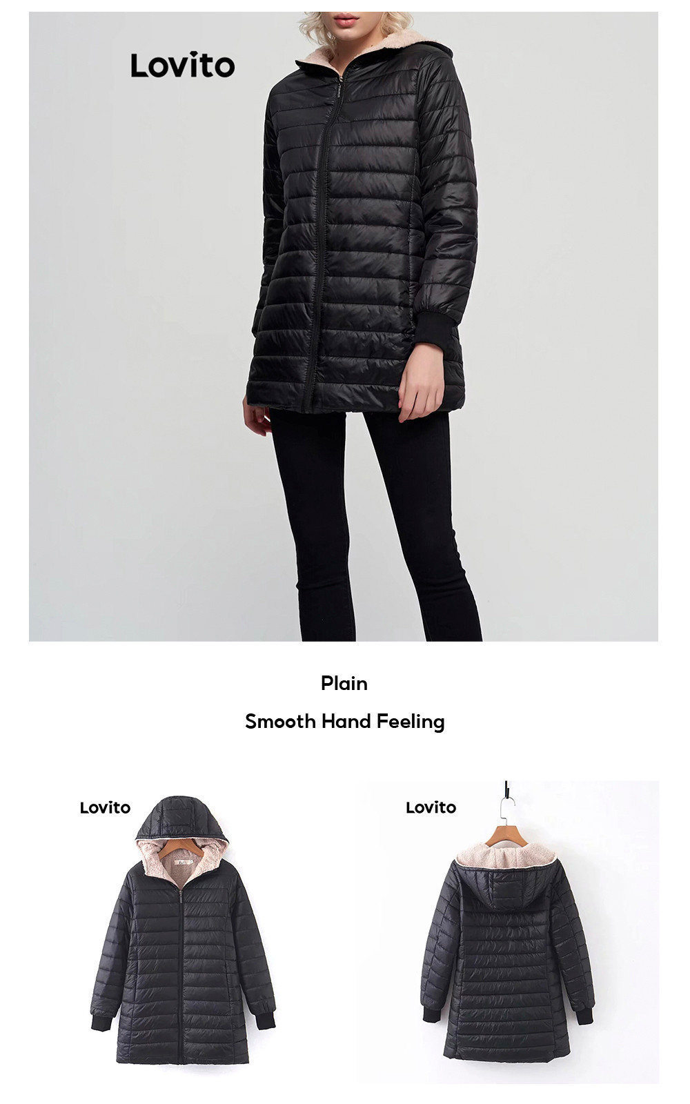Lovito Casual Plain Zipper Autumn/Winter Coat for Women LNL67207 Lovito ...