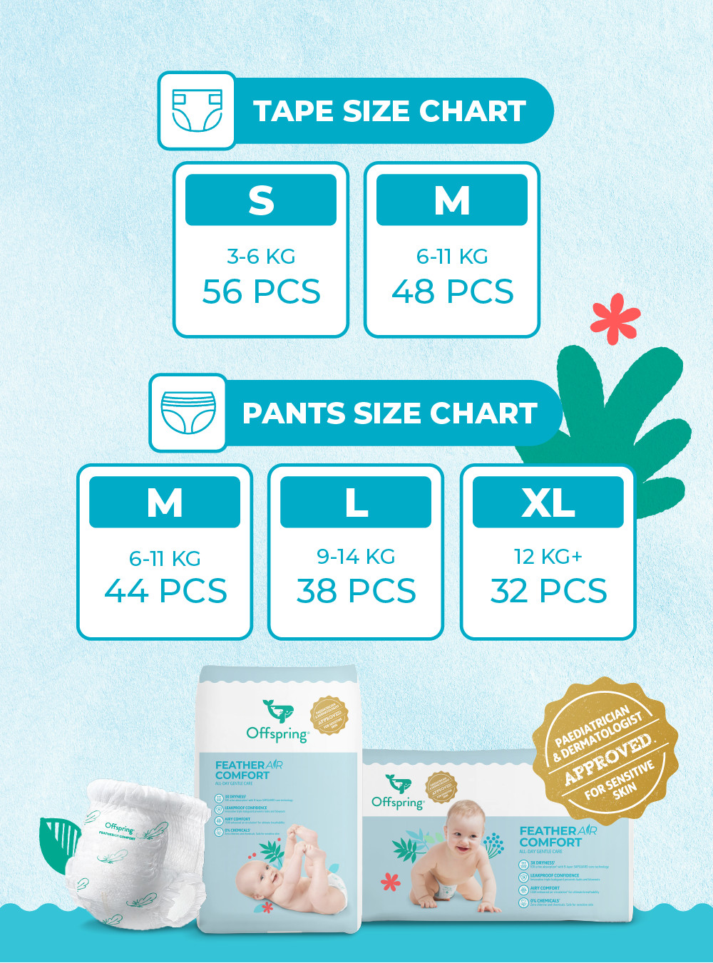 Offspring FeatherAir Comfort Baby Diapers Pants M264/L228/XL192 Pcs ...