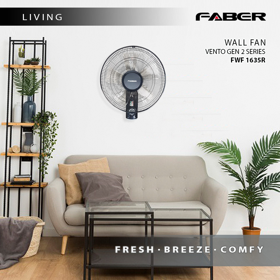 Faber 16” Black Wall Fan String Control Fwf Vento 1636/1633/1635r 60W ...