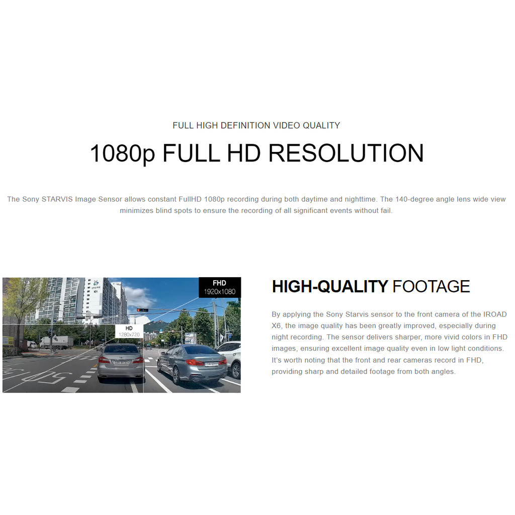 IROAD X6 Dual-FHD Dash Cam FHD 2-channel Sony Starvis Real HDR time lapse wifi wide angle camera ...