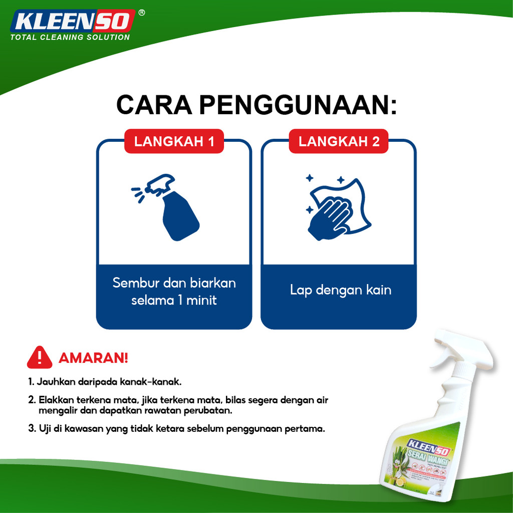 KLEENSO Serai Wangi Eco Pest Repellent Spray 500ml/1L Pest Control ...