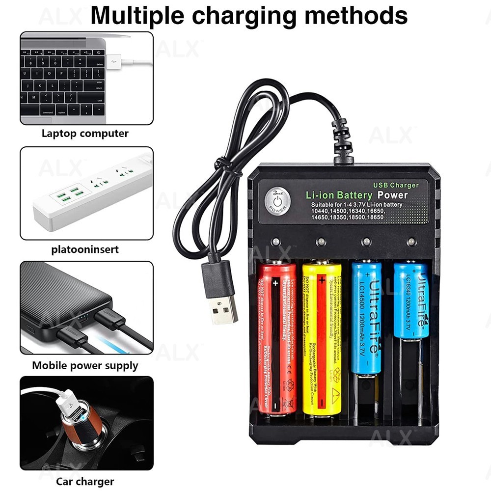 ALX 4 Slot USB Battery Charger LED Display DC 4.2V Lithium Ion 18650 ...