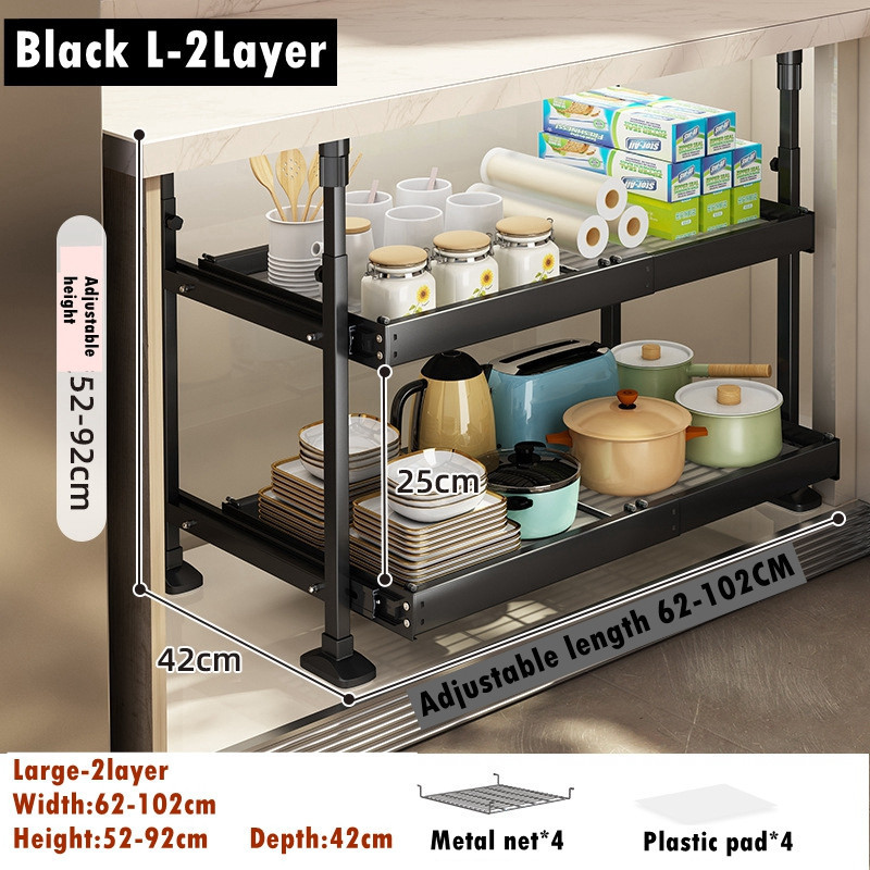 Kitchen Cabinet Pull Out Basket Adjustable Dish Rack Cabinet Organizer ...