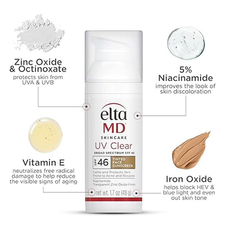 PAYDAY🔥Elta MD UV Clear Facial Tinted Sunscreen SPF 46, Oil Free Sunscreen with Zinc Oxide ...