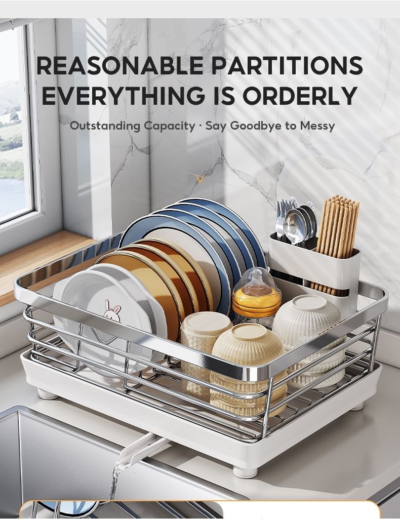 304 Stainless Steel Rak Pinggan Sinki Auto Drainage Kitchen Dish ...