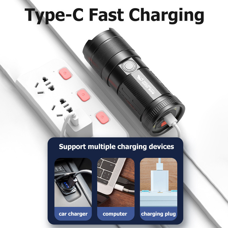 Smiling Shark SD1012 Led Torch Light M55 Super Bright Flashlight USB Rechargeable Zoomable ...