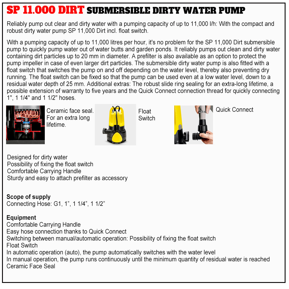 KARCHER SUBMERSIBLE DIRTY WATER PUMP / DRAINAGE PUMP SP9.500 / SP11.000 SP11000 / SP16.000 ...