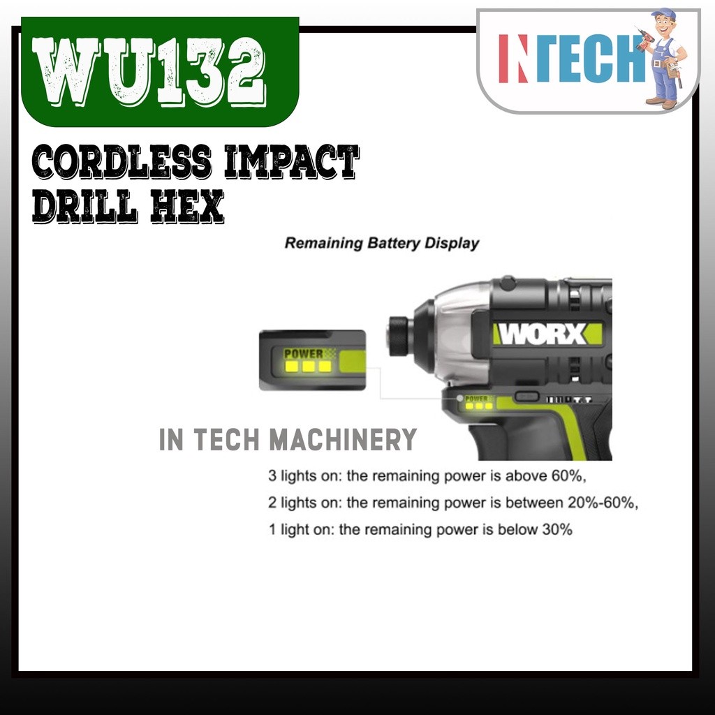 WORX WU132 CORDLESS IMPACT DRILL HEX MAX LITHIUM-ION C/W BOSCH X-LINE ...