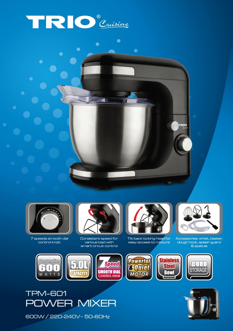 Trio Power Mixer 5L With Stainless Steel Bowl And 7 Speed Control ...