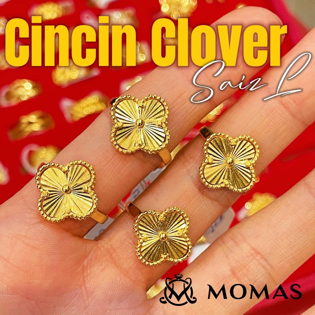 Cincin Clover Emas 916 Tulen Cincin Emas 916 Original Cincin Viral Emas ...