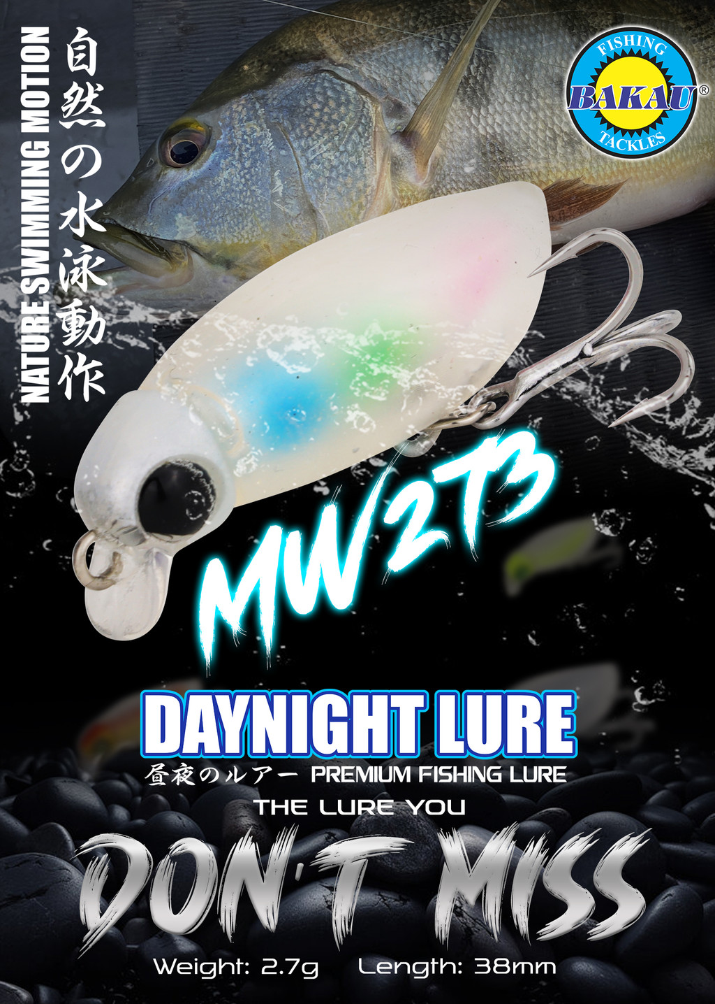 (3.8cm/2.7g) Bakau Daynight Lure MW 273 Premium Fishing Lure Minnow ...