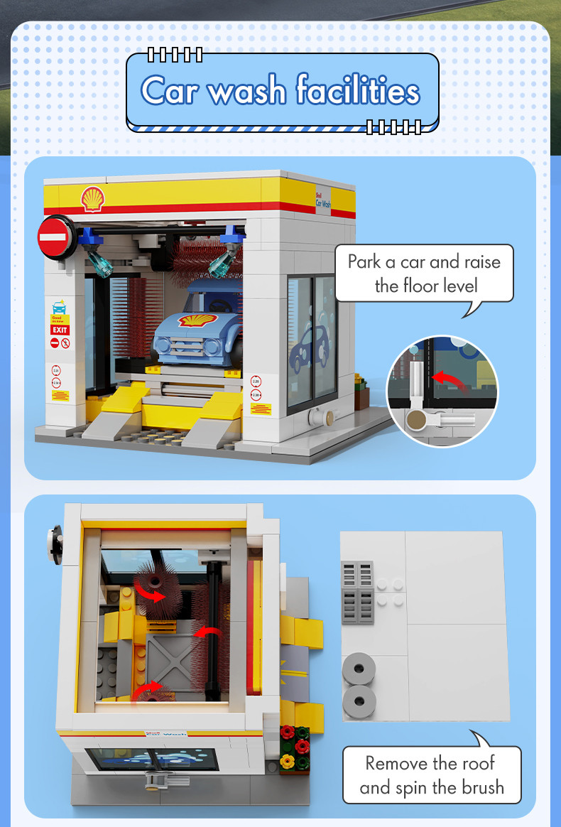 CaDA Shell Car Wash Station Brick Building Mechanical Master DIY Blocks ...