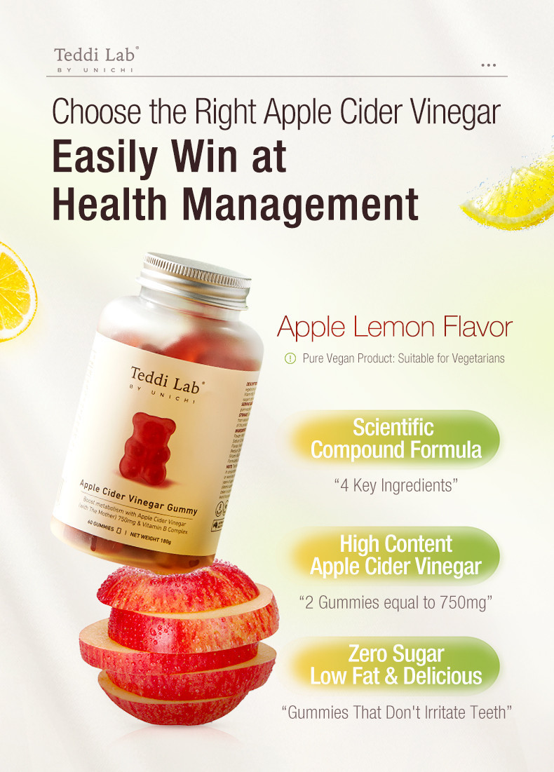 【Official】Unichi Apple Cider Vinegar Teddi Lab Gummy (60 Gummies) Apple ...