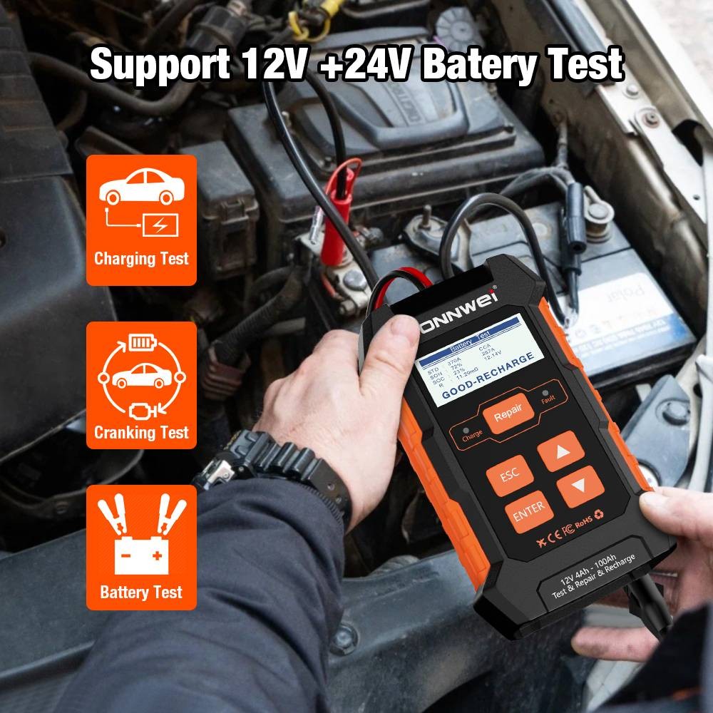 KONNWEI KW520 Automatic Car Truck Battery Tester (12V/10A/24V/5A ...