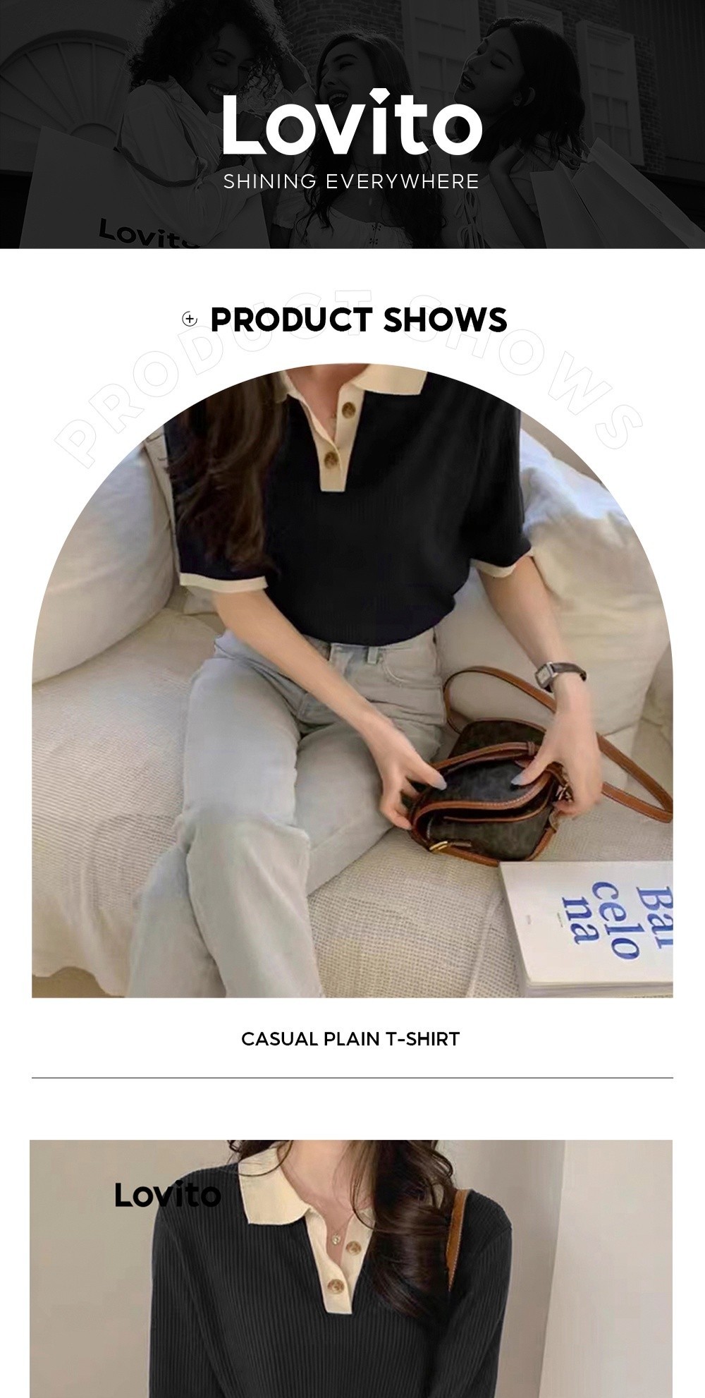 Lovito Casual T-Shirt Plain Colorblock Button Short Sleeves T-Shirt for ...