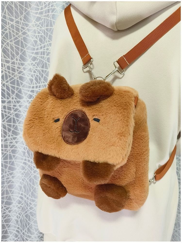 [xinyun] Kapibara Backpack 卡皮巴拉 背包 双肩包 斜挎包 水豚 毛绒 书包 2024 New Style ...