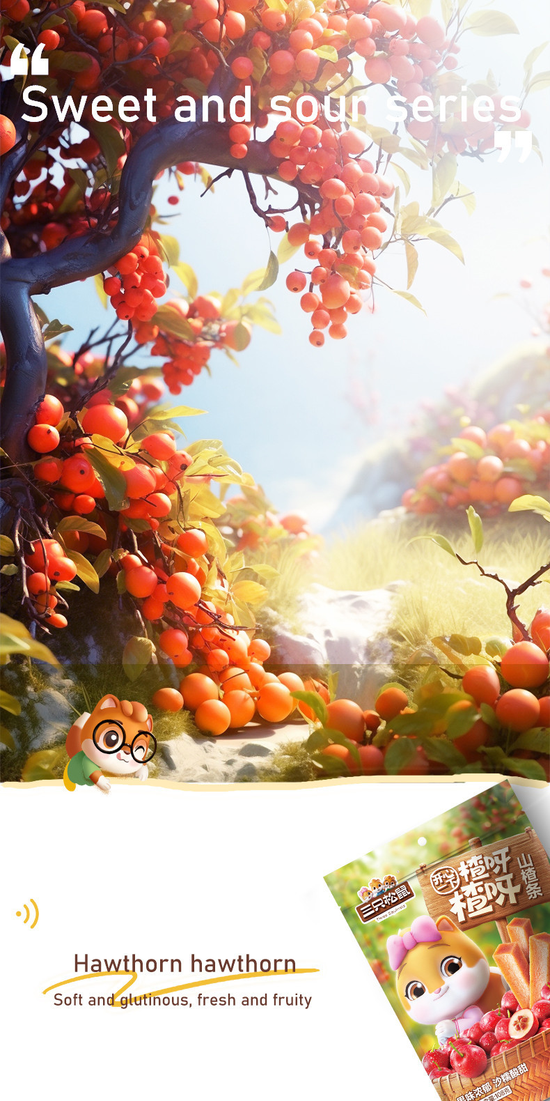 Three Squirrels Hawthorn Roll/Hawthorn Slices/Hawthorn Strips Eid al-Fitr 三只松鼠果丹皮山楂片山楂条 0添加 ...