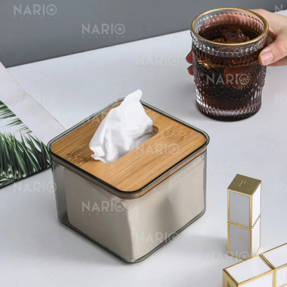 NARIO Home Living 100% Bamboo Wood Lid Tissue Storage Box Dust-Proof ...