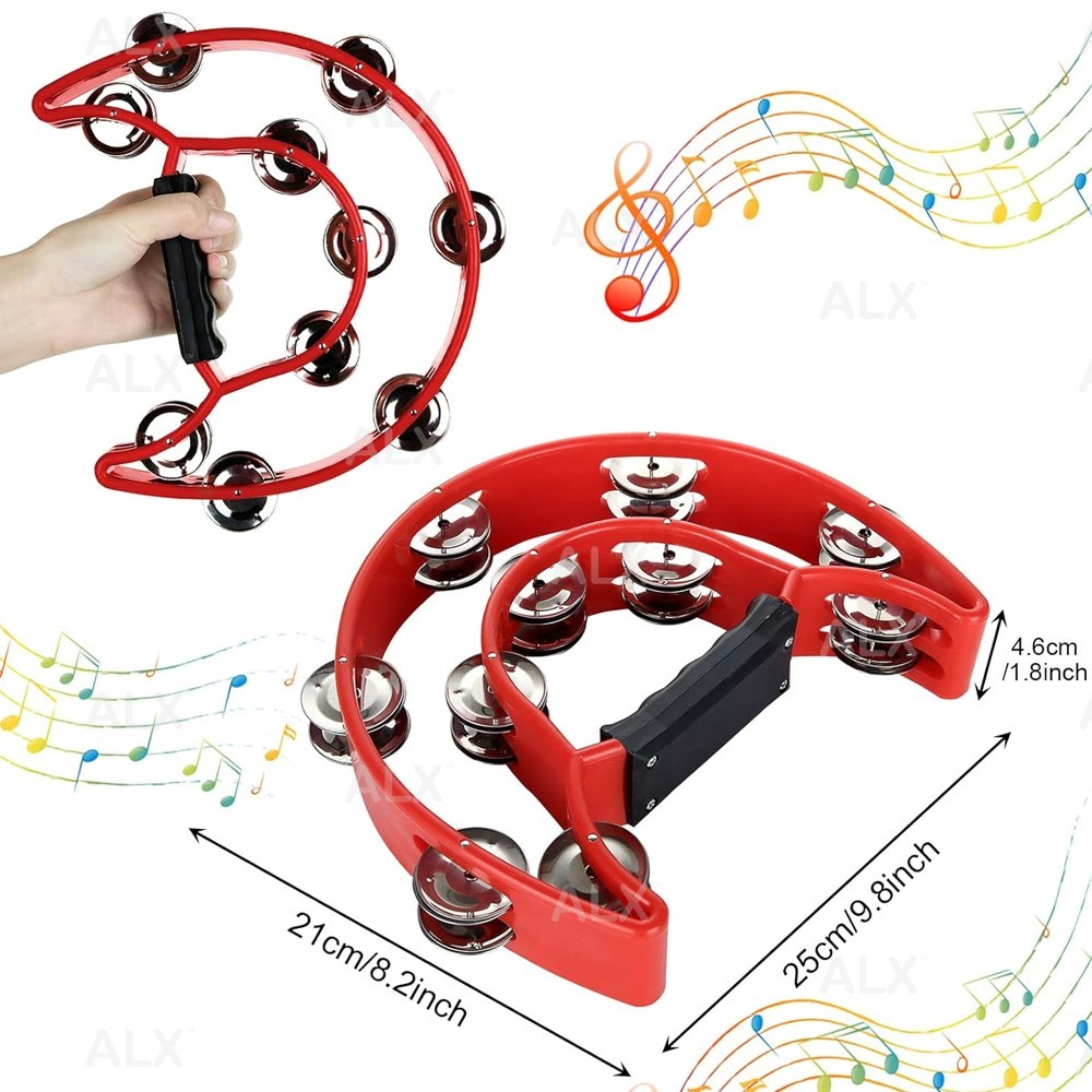 ALX Tambourine Half Moon Design Loud Crisp Sound Bell Tambourine School ...