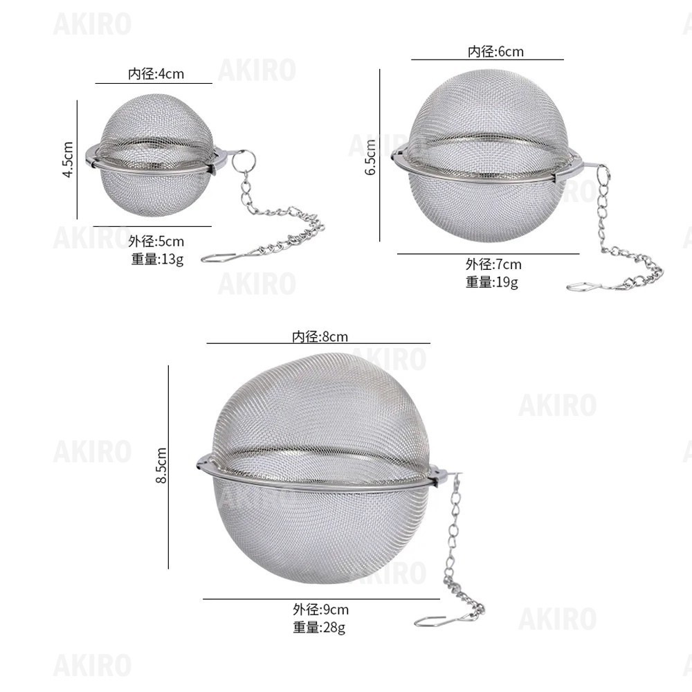 AKIRO 5/7/9CM Stainless Steel Tea Infuser Ball With Chain Hook Leaf Tea ...