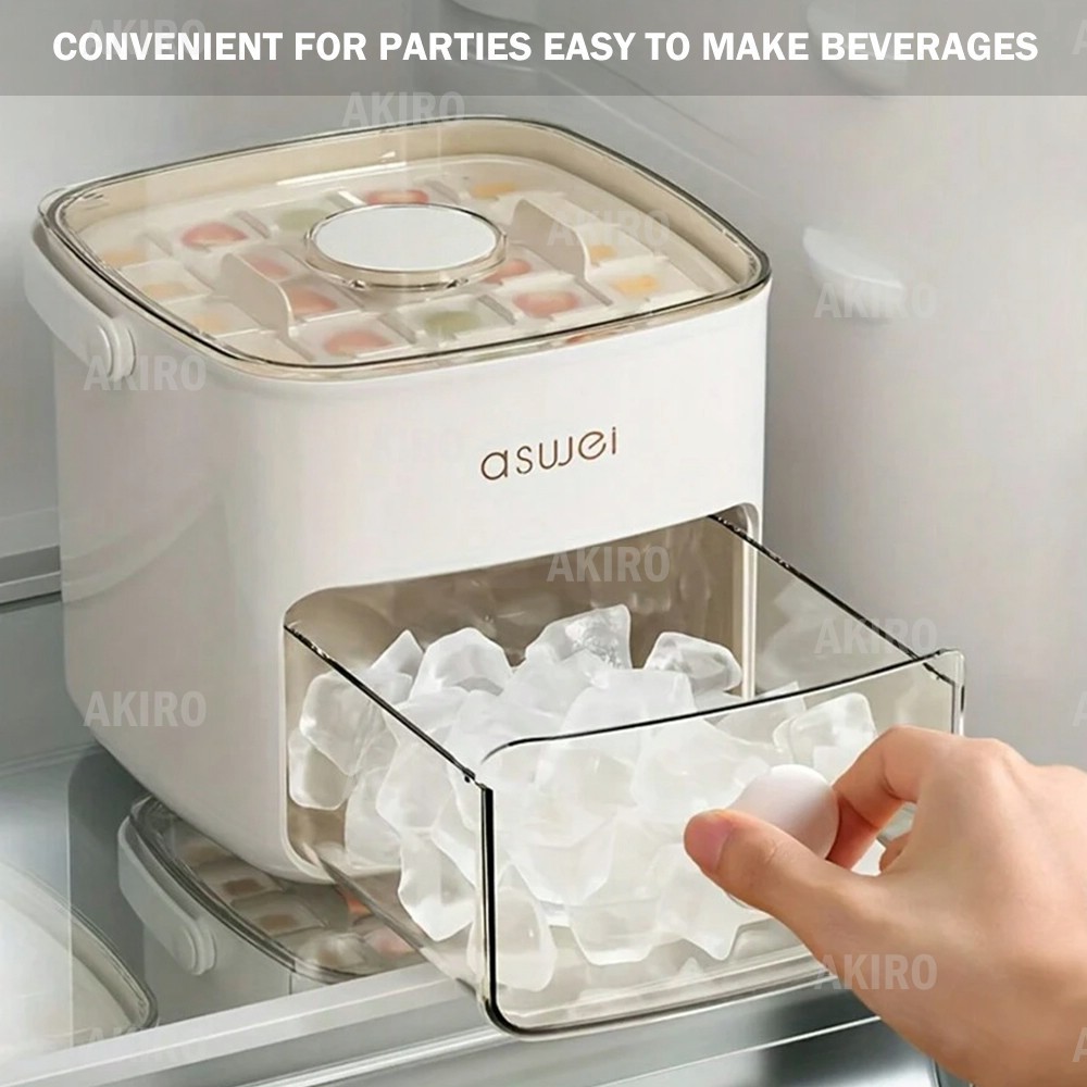 AKIRO 2in1 Ice Cube Maker 48 Grid Easy-press Ice Maker Box Ice Mold ...