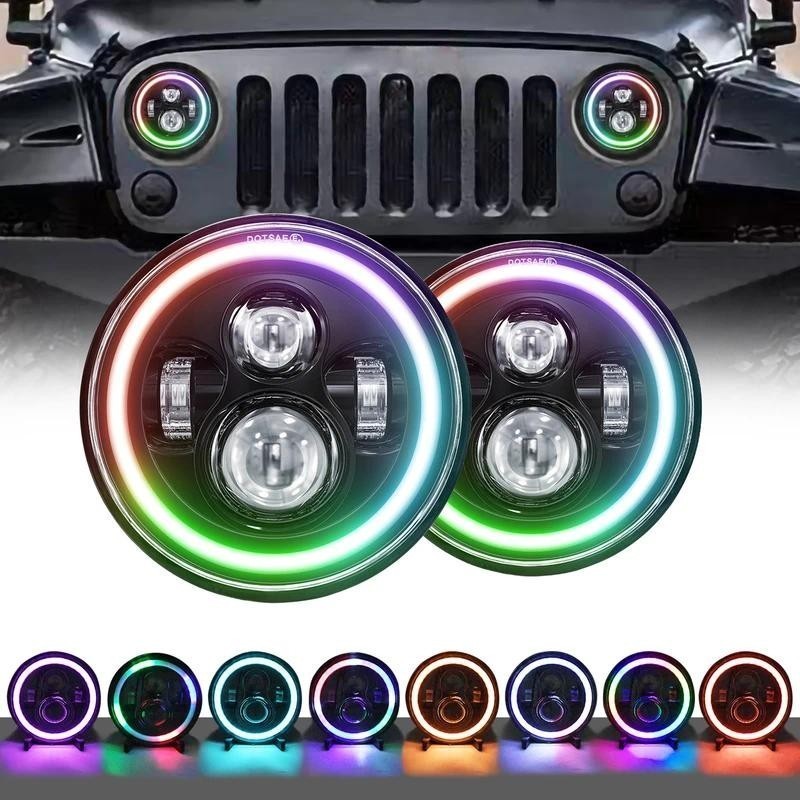 7 inch LED RGB Round Headlight with High/Low Beam and DRL Colorful ...