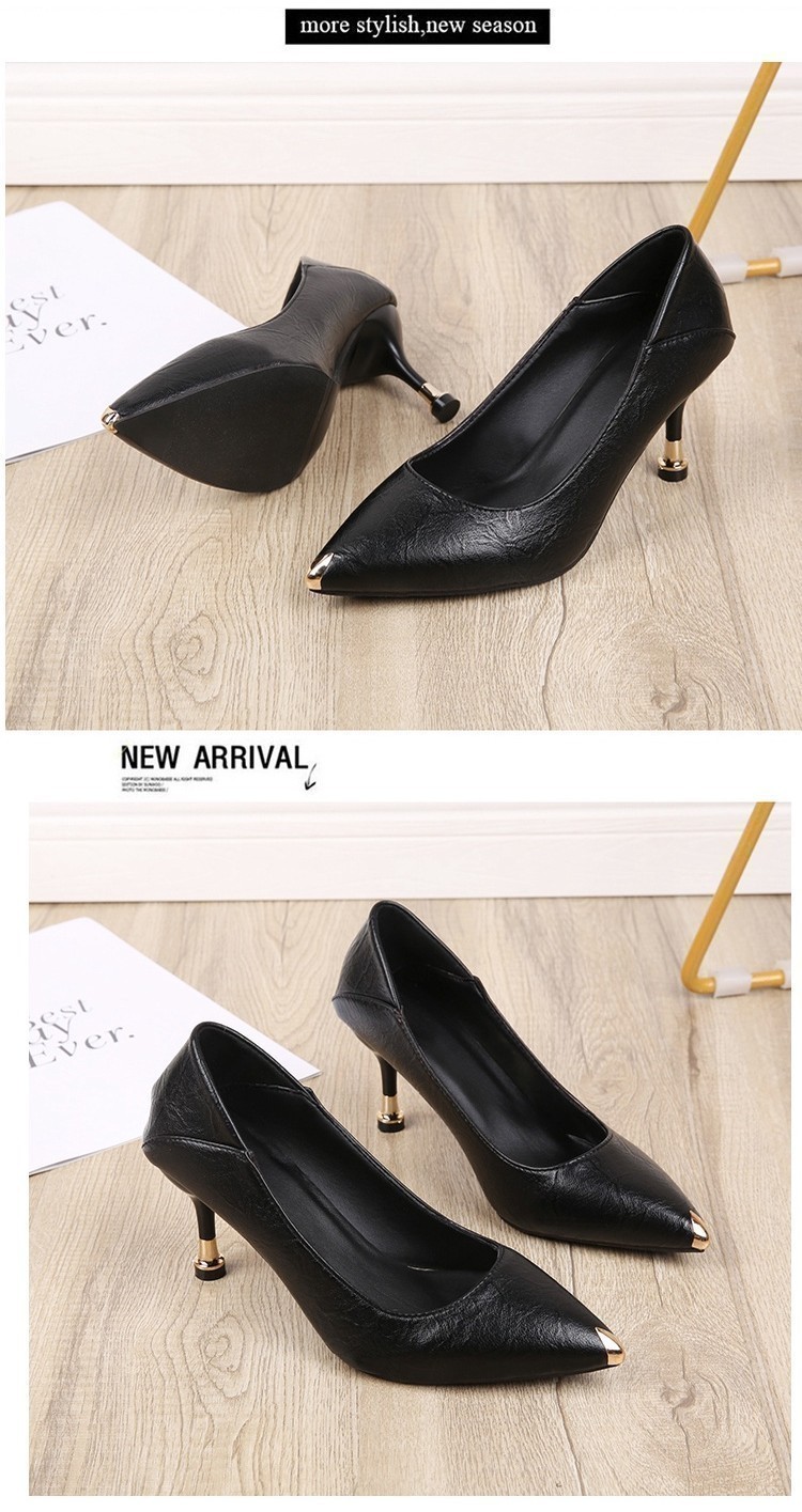 Real Soft Leather Professional Work Shoes Women's Pointed Toe Stiletto ...