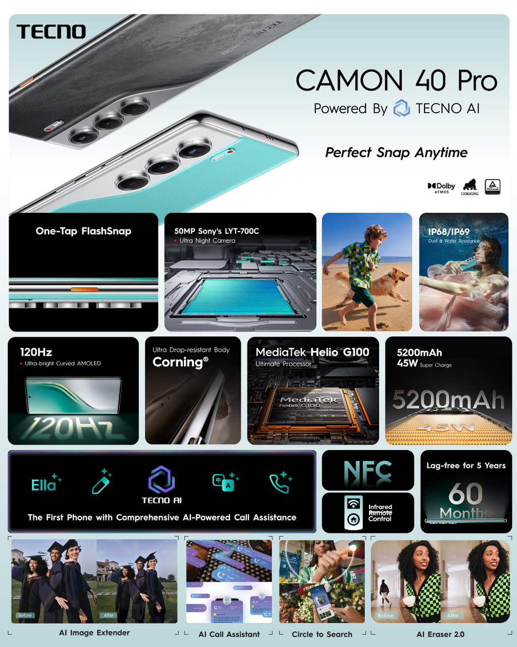 TECNO CAMON 40 Pro Smartphone (16GB* RAM + 256GB ROM) Sony LYT-700C ...