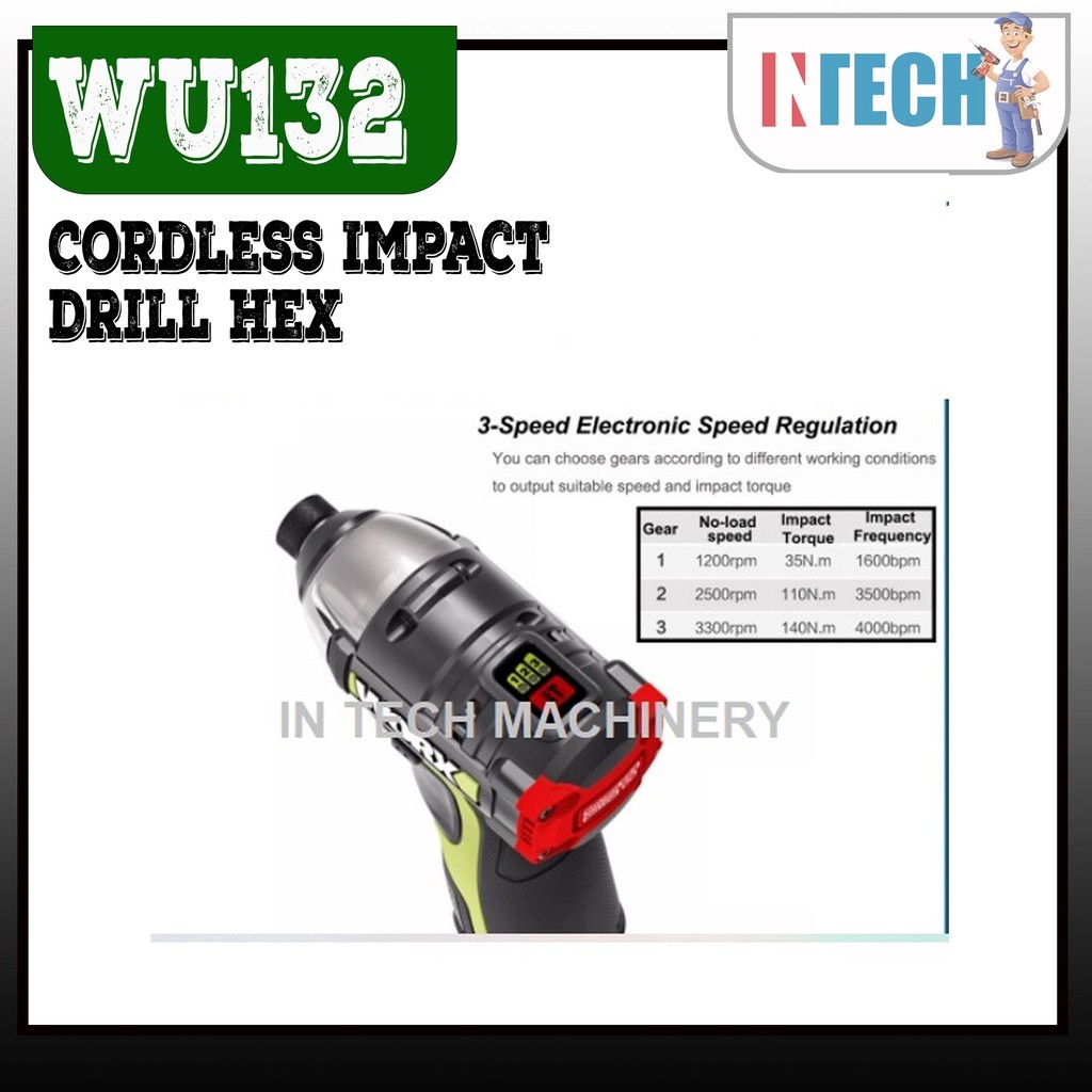 WORX WU132 CORDLESS IMPACT DRILL HEX MAX LITHIUM-ION C/W BOSCH X-LINE ...