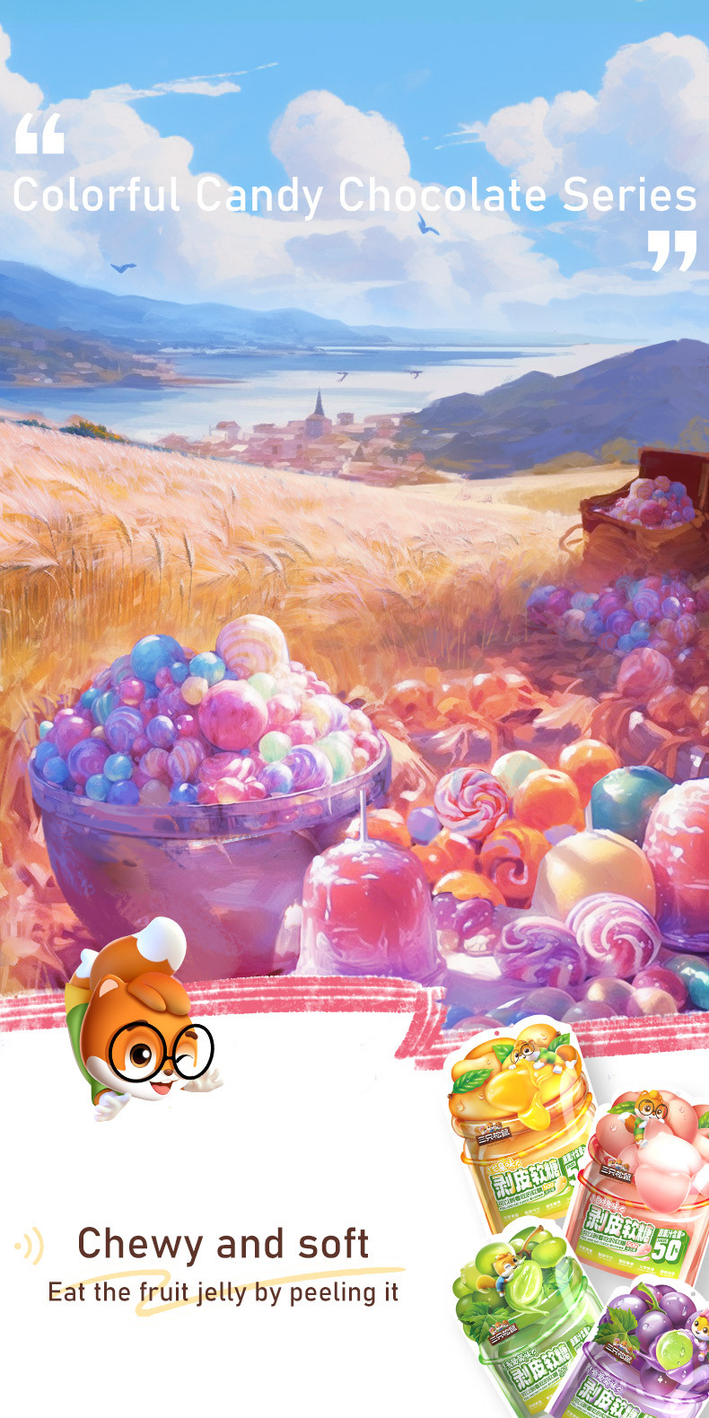 Three Squirrels Fruit Juice Peelable Gummy Candy Christmas New Year ...