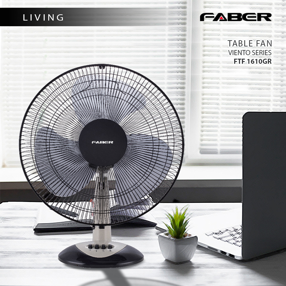 Faber 16" Black Table Fan 3 Speed Control FTF Viento 1610GR 50W Kipas ...