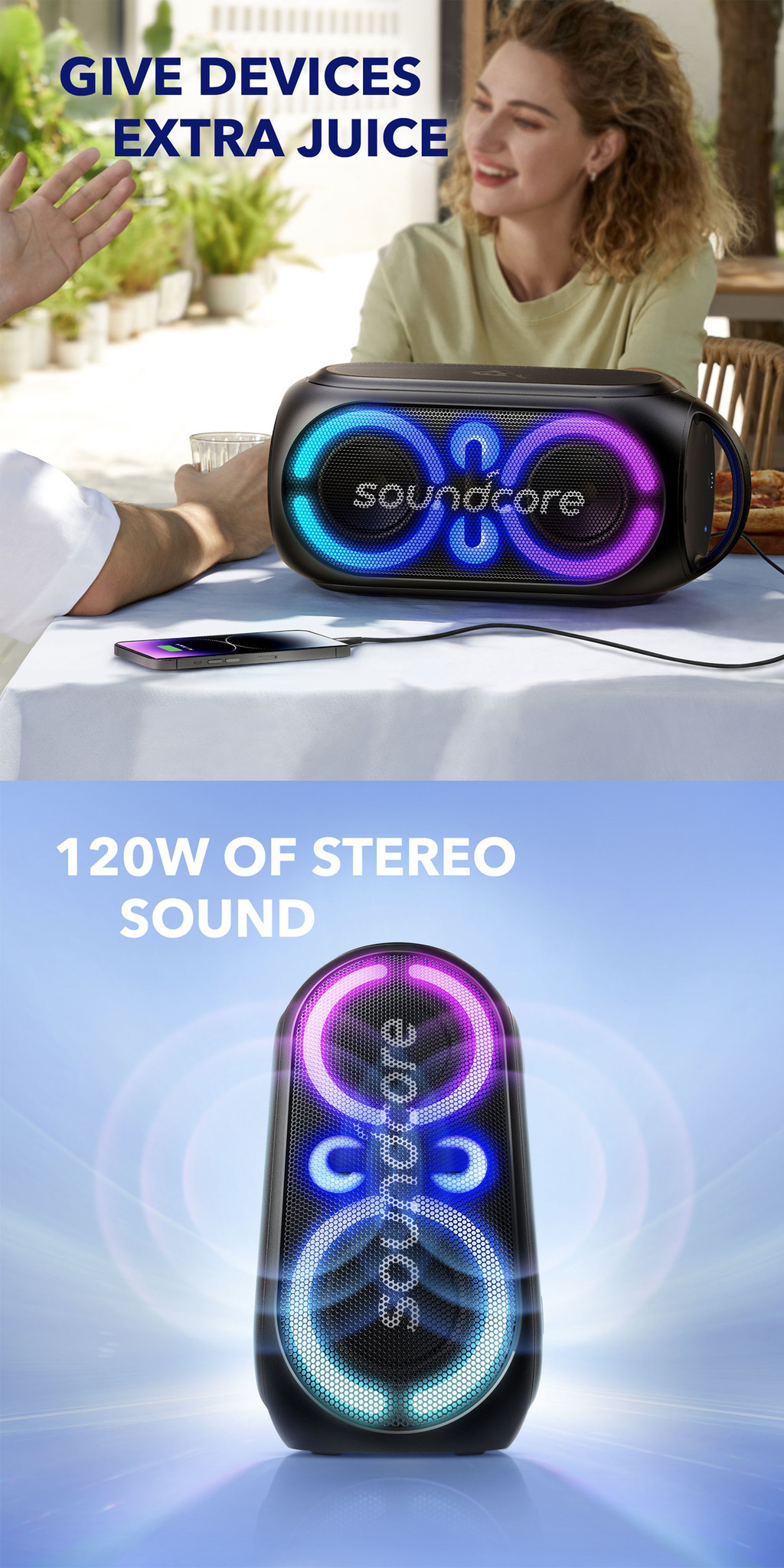 Anker Rave Party 2 Portable Speaker A3399 | 120W Stereo Sound | IPX4 ...