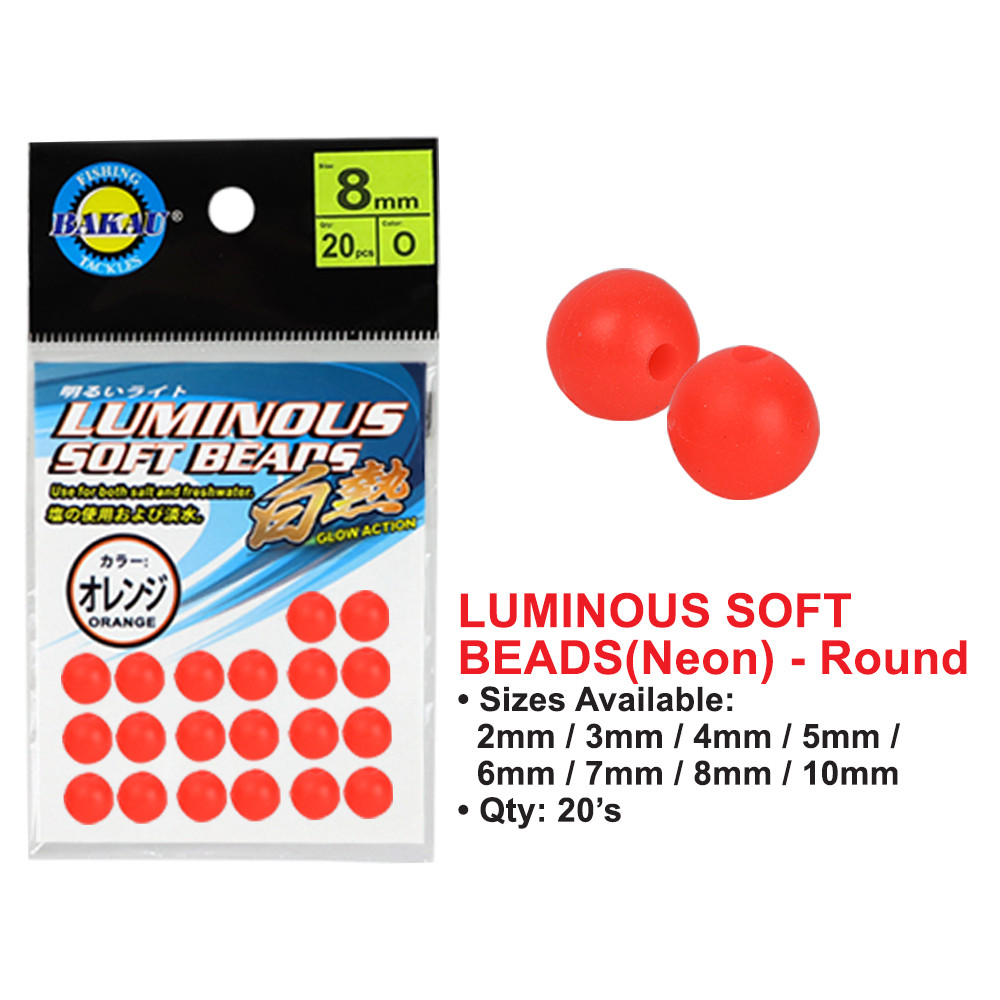 Bakau Luminous Bead Oval Soft Bead Round Neon Stopper Fishing Bead ...