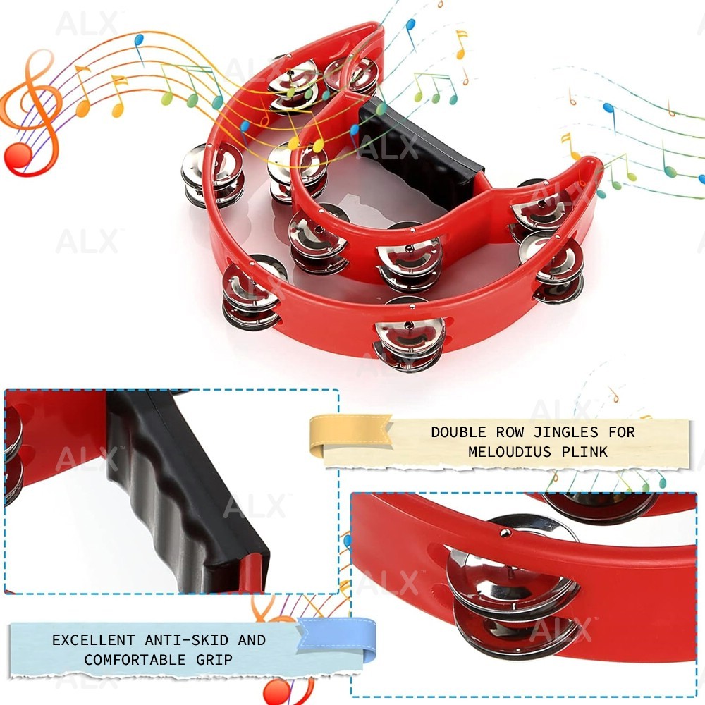 ALX Tambourine Half Moon Design Loud Crisp Sound Bell Tambourine School ...