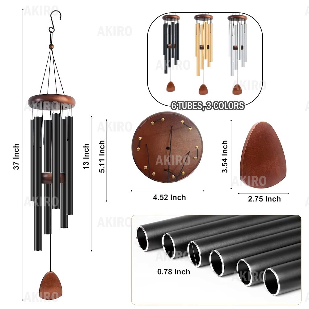 AKIRO Walnut Wood Wind Chimes 6/12 Tubes Outdoor Deco Hanging Home ...